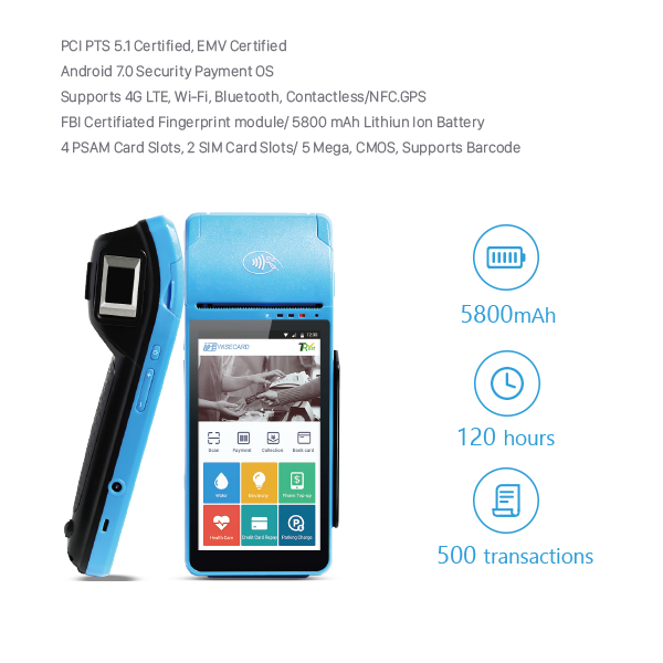 4G WiFi Android Smart POS Terminal , Handheld Android POS Terminal